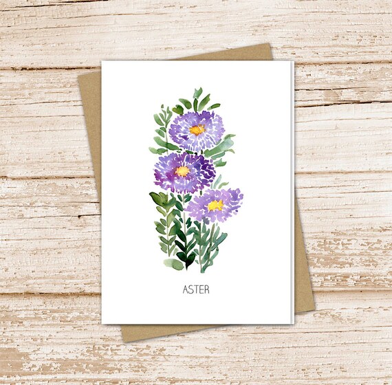 Aster Card Set . Watercolor Flower . Purple Aster . September | Etsy