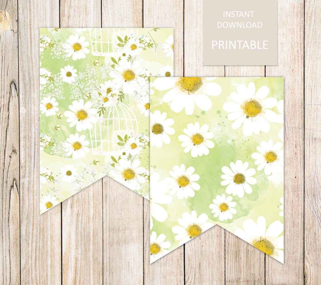 PRINTABLE . Floral Banner Flags . Daisy Banner . Camomile Daisies ...