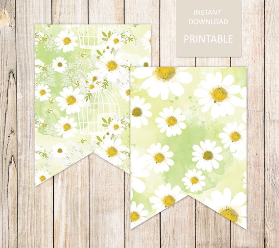 PRINTABLE . floral banner flags . daisy banner . camomile daisies ...