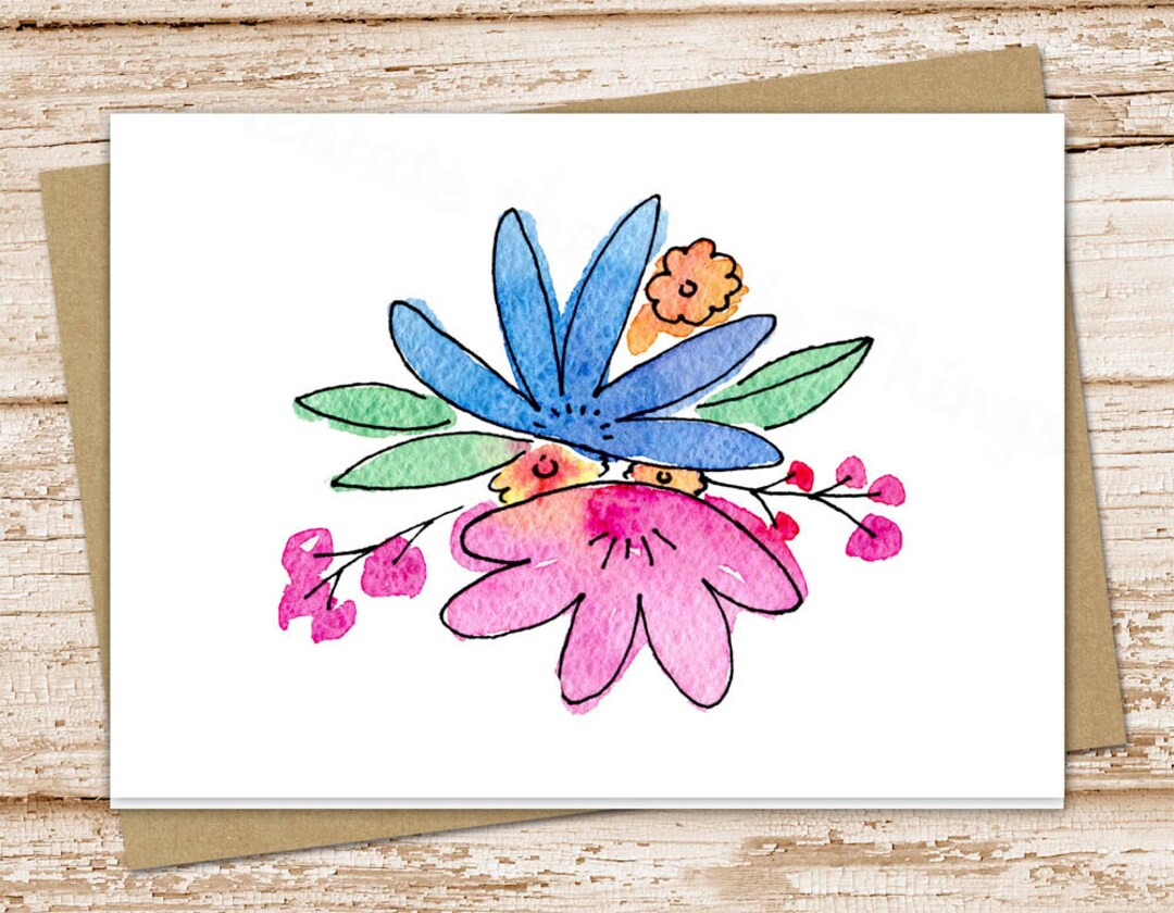 Colorful Flowers Card Set . Watercolor Note Cards . Botanical, Nature ...