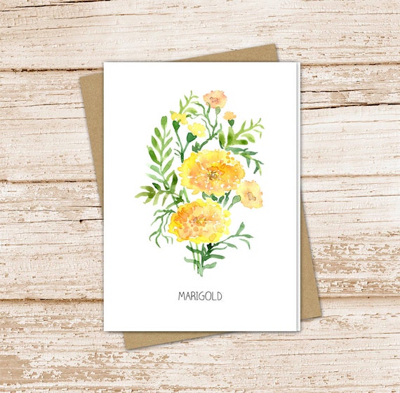 marigold card set . watercolor flowers . october birth month . floral ...