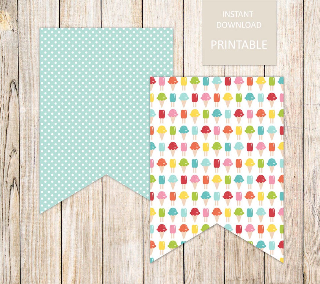 PRINTABLE . Ice Cream Banner Flags . Ice Cream Cones, Popsicles Banner ...
