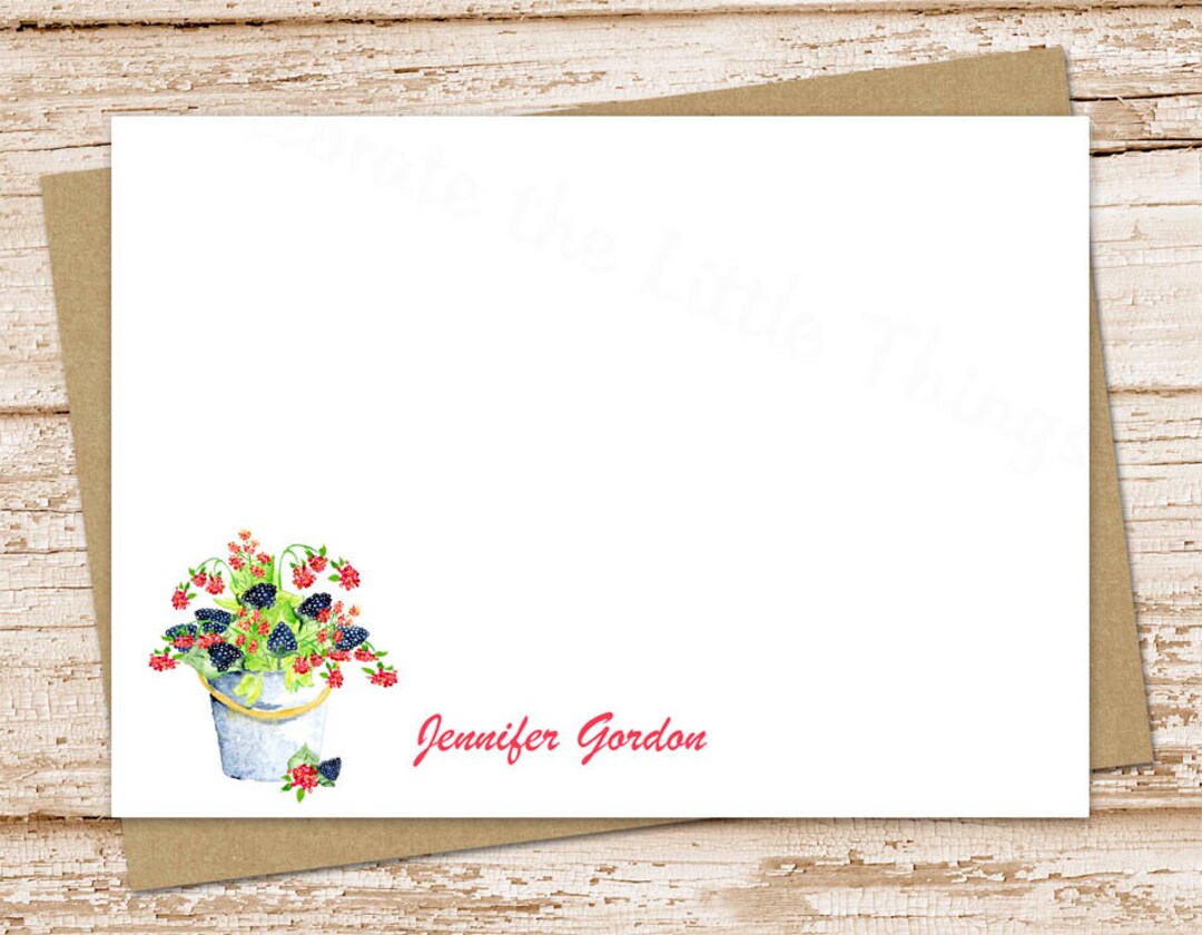Berries Personalized Note Card Set, Notecards . Watercolor Raspberry ...