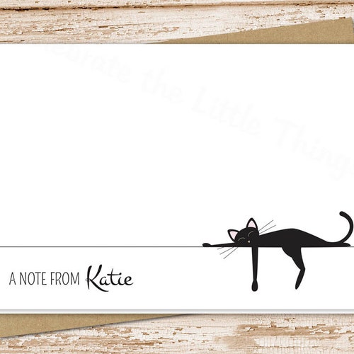Personalized Black Cat Note Cards . Cat Stationery . - Etsy