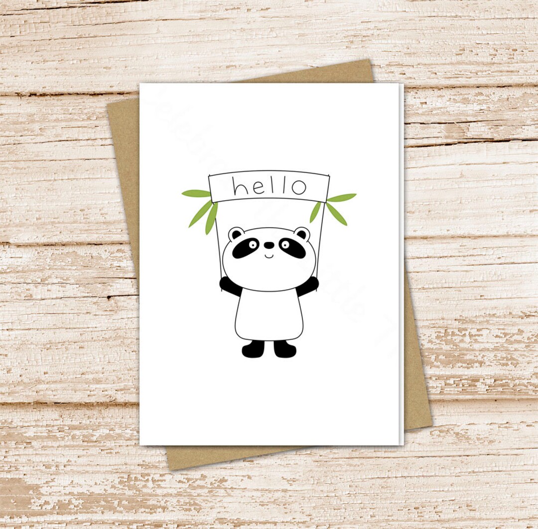 Panda Card Set . Panda Bear Note Cards . Cute Hello Blank Cards ...