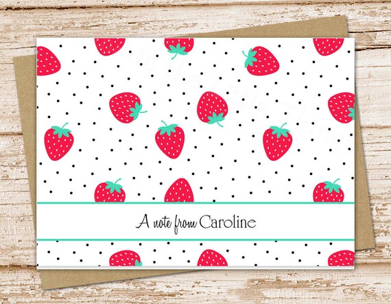 Personalized Strawberry Note Cards . Notecard . Summer Fruit . | Etsy