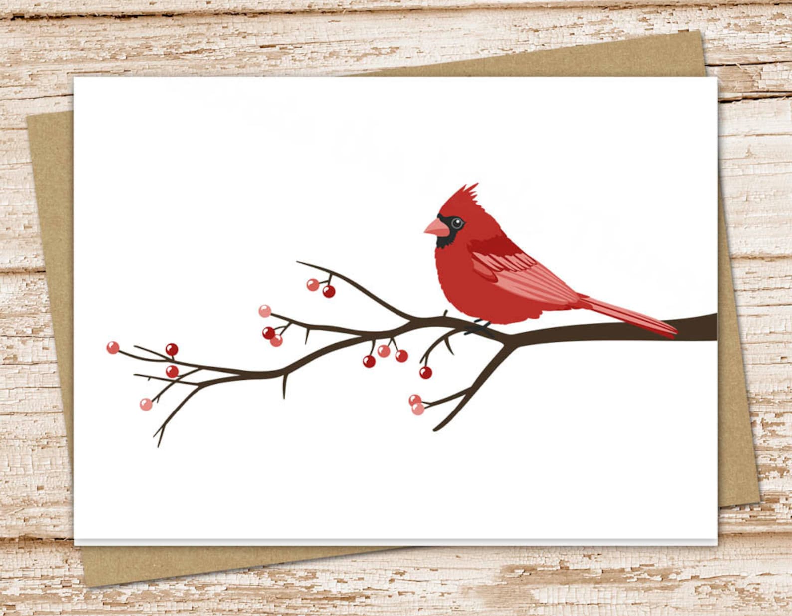 Cardinal Card Set . Bird Tree Branch . Berries . Folded - Etsy