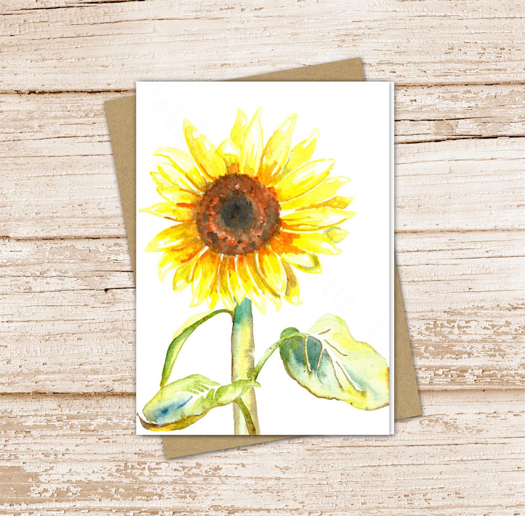 Sunflower Card Set . Watercolor Sunflowers Note Cards . Yellow Floral ...