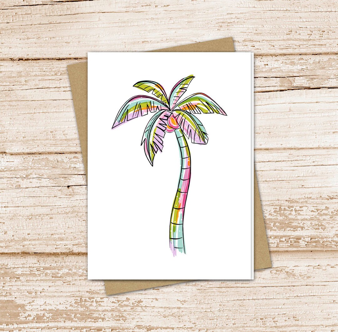 Colorful Palm Tree Card Set . Watercolor Palm Tree Note Cards ...
