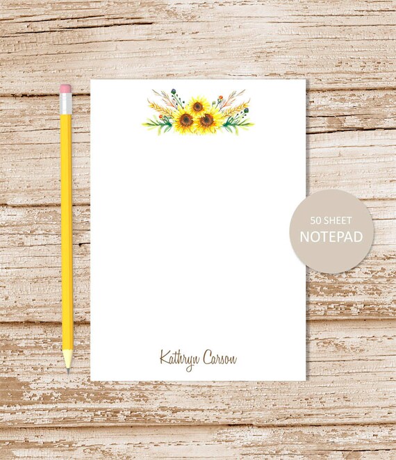 personalized notepad . SUNFLOWER SWAG note pad . watercolor sunflowers ...