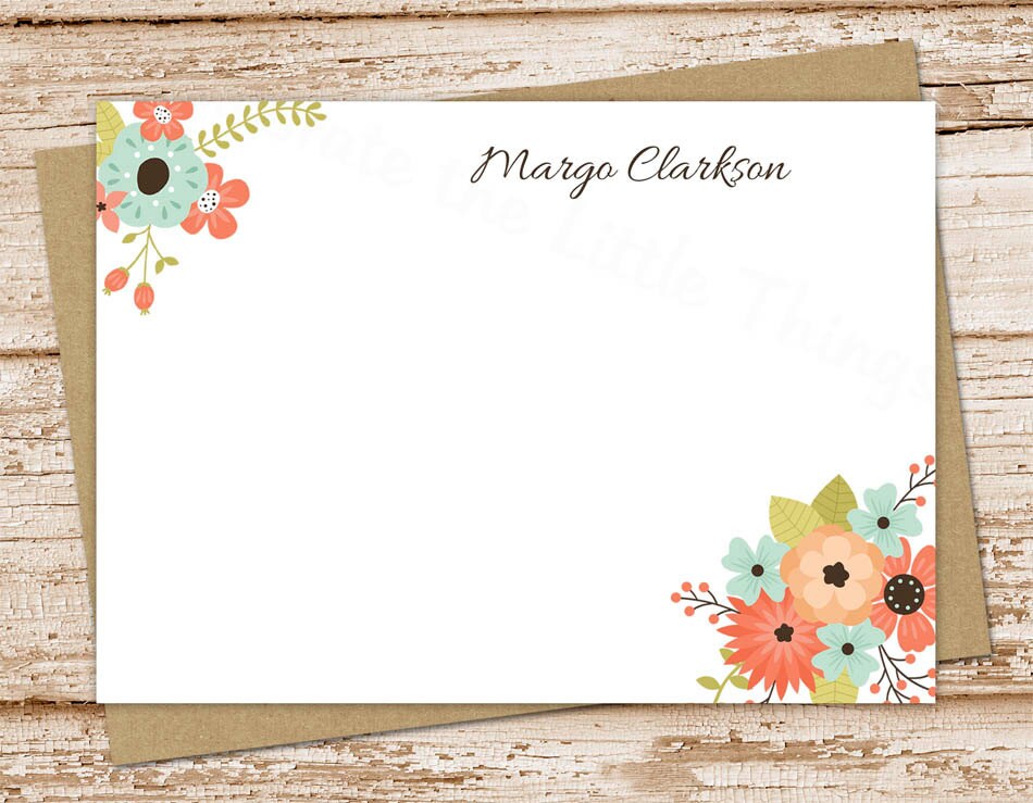 Personalized Note Card Set . FLORAL BUNCH . Botanical Notecards ...