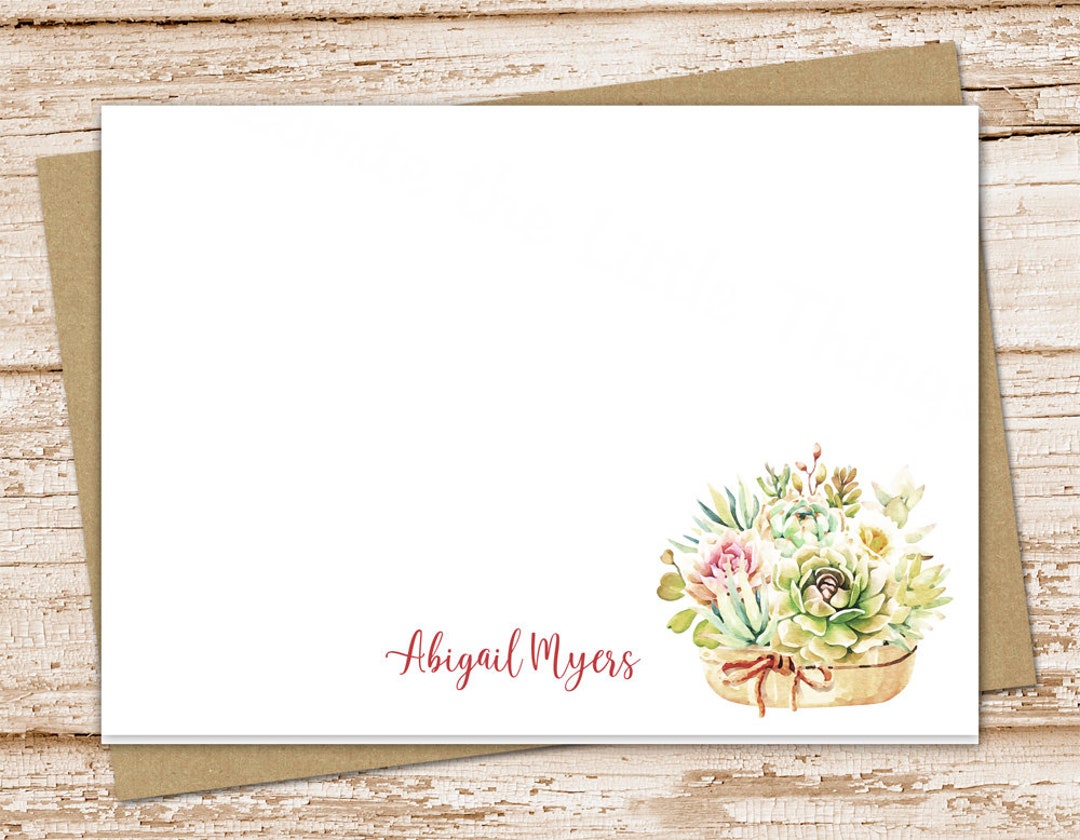 Succulent Basket Note Cards, Notecards Set . Watercolor Stationery ...