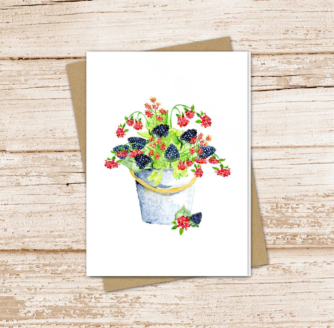 Berries Card Set . Watercolor Berry Bucket . Note Cards . Raspberries ...