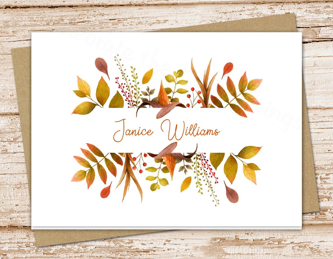 Personalized Autumn Leaves Note Card Set . Fall Leaf Frame . Colored ...