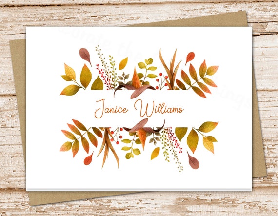Personalized autumn leaves note card set . fall leaf frame . | Etsy