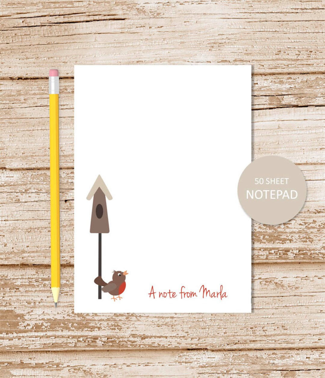 Personalized Notepad . RUSTIC BIRDHOUSE Notepad . Robin Note Pad ...