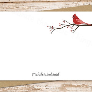 Personalized Note Card Set, Notecards . Red Cardinal Bird, Tree Branch ...