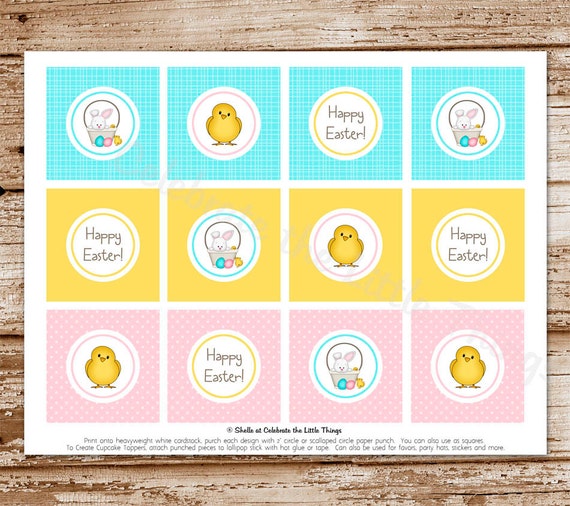 PRINTABLE Easter Cupcake Toppers, Party Circles . Easter Bunny Rabbit ...