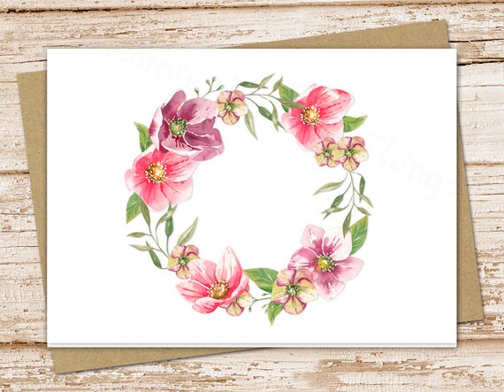 floral wreath card set . watercolor helleborus wreath note cards . pink ...