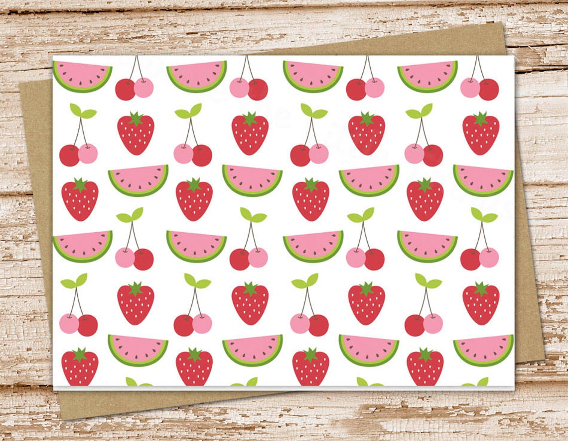 Summer fruit note card set . watermelon strawberry cherries . | Etsy