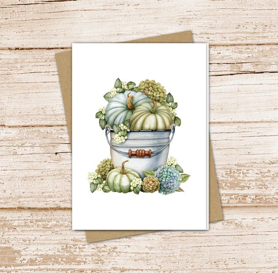 farmhouse pumpkin card set . watercolor vintage . autumn fall . note ...