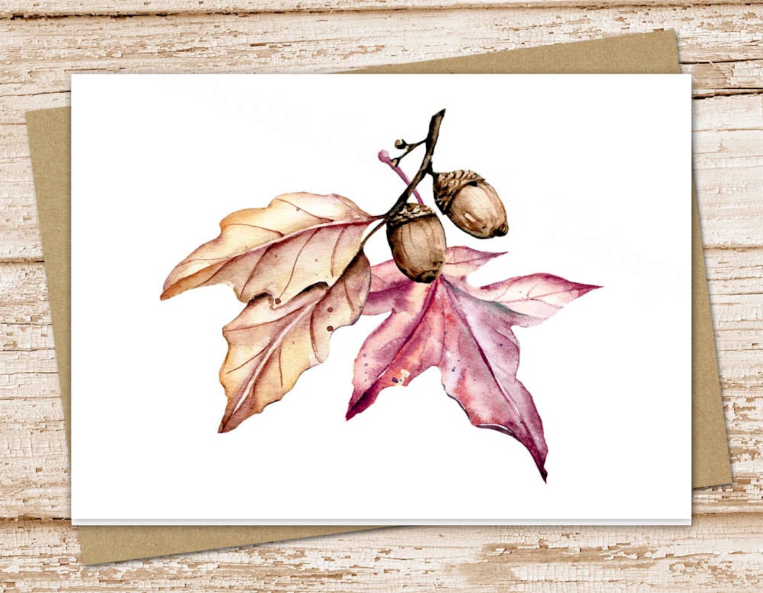 Autumn Leaves Acorns Cards Set . Fall Note Cards, Notecards ...