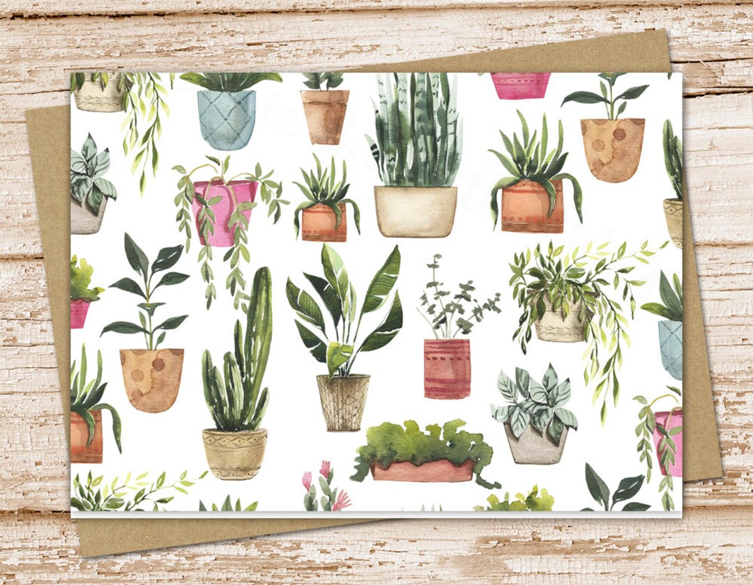 Potted Plants Card Set . Notecards . Watercolor . Blank Cards . Folded ...