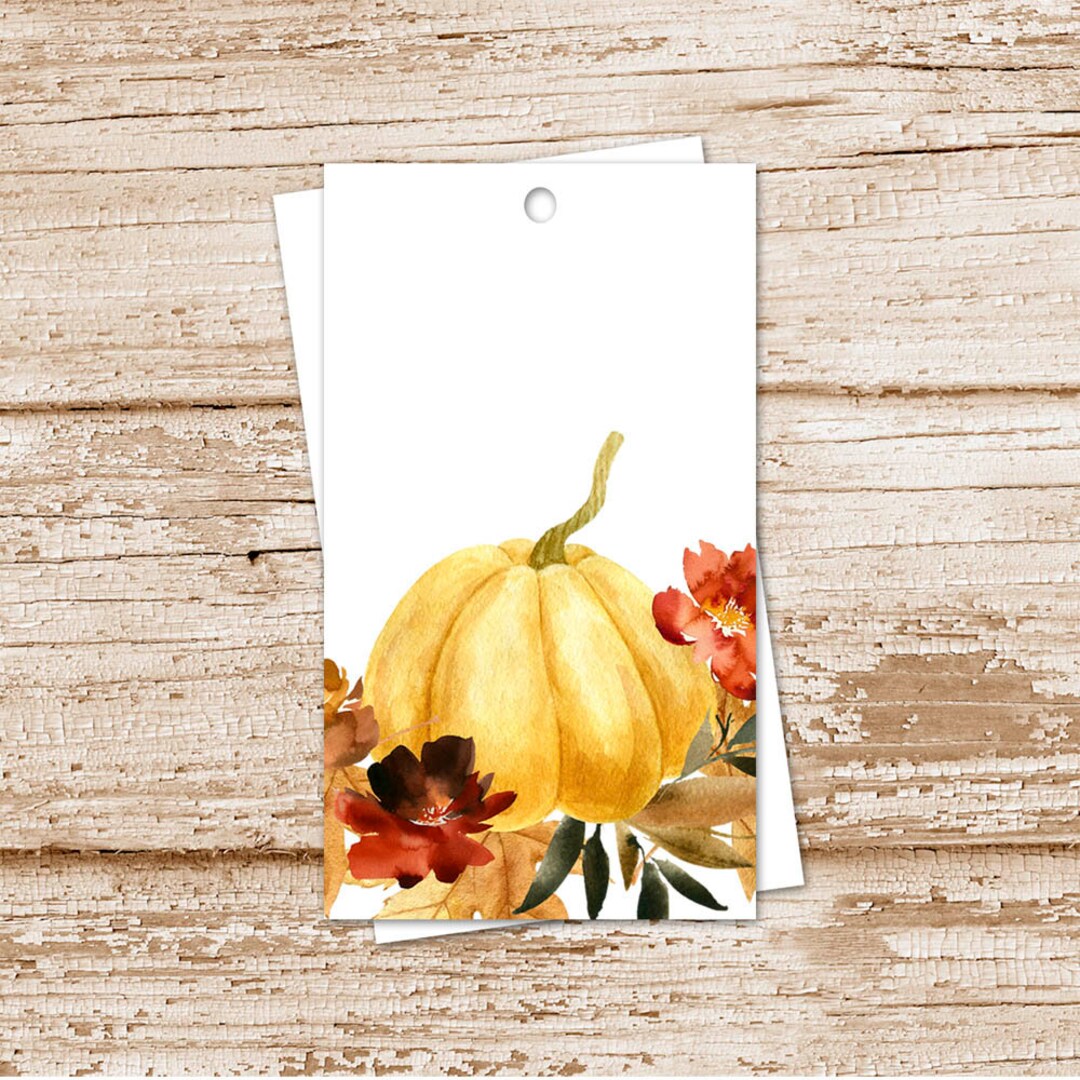 Pumpkin Tags, Watercolor Pumpkin Leaves, Autumn Gift Tags, Cardstock ...