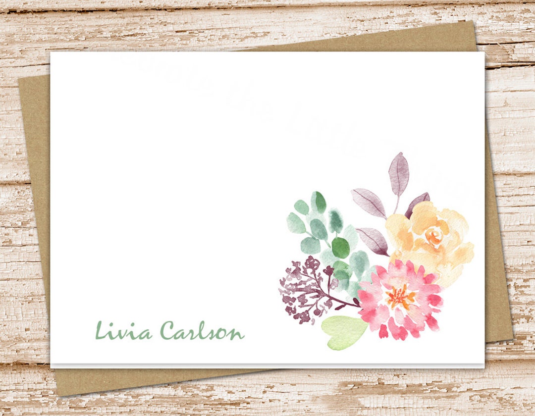 Personalized Notecards . Watercolor Flowers Note Cards . Floral ...