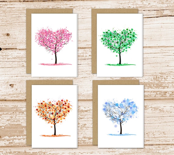 four seasons tree card set . heart tree note cards . love for all ...