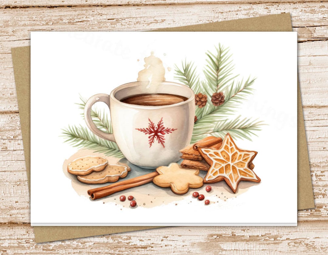 Christmas Coffee Cards Set . Coffee Note Cards, Holiday Drink Cookies ...