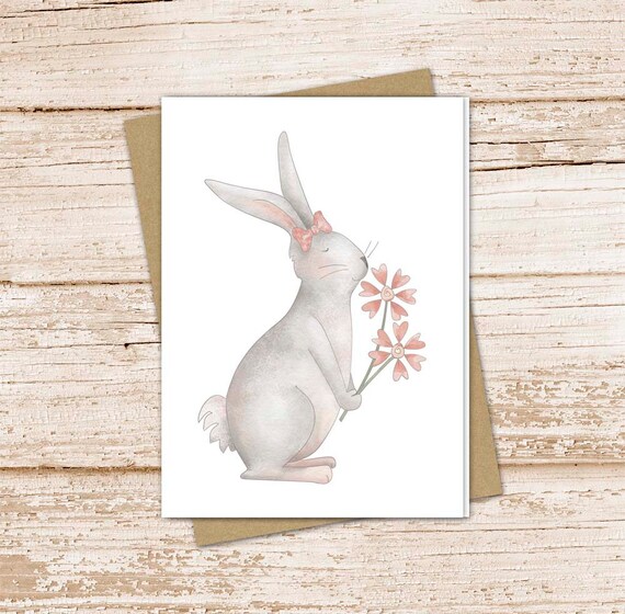 bunny card set . watercolor girl bunny note cards . spring, Easter ...