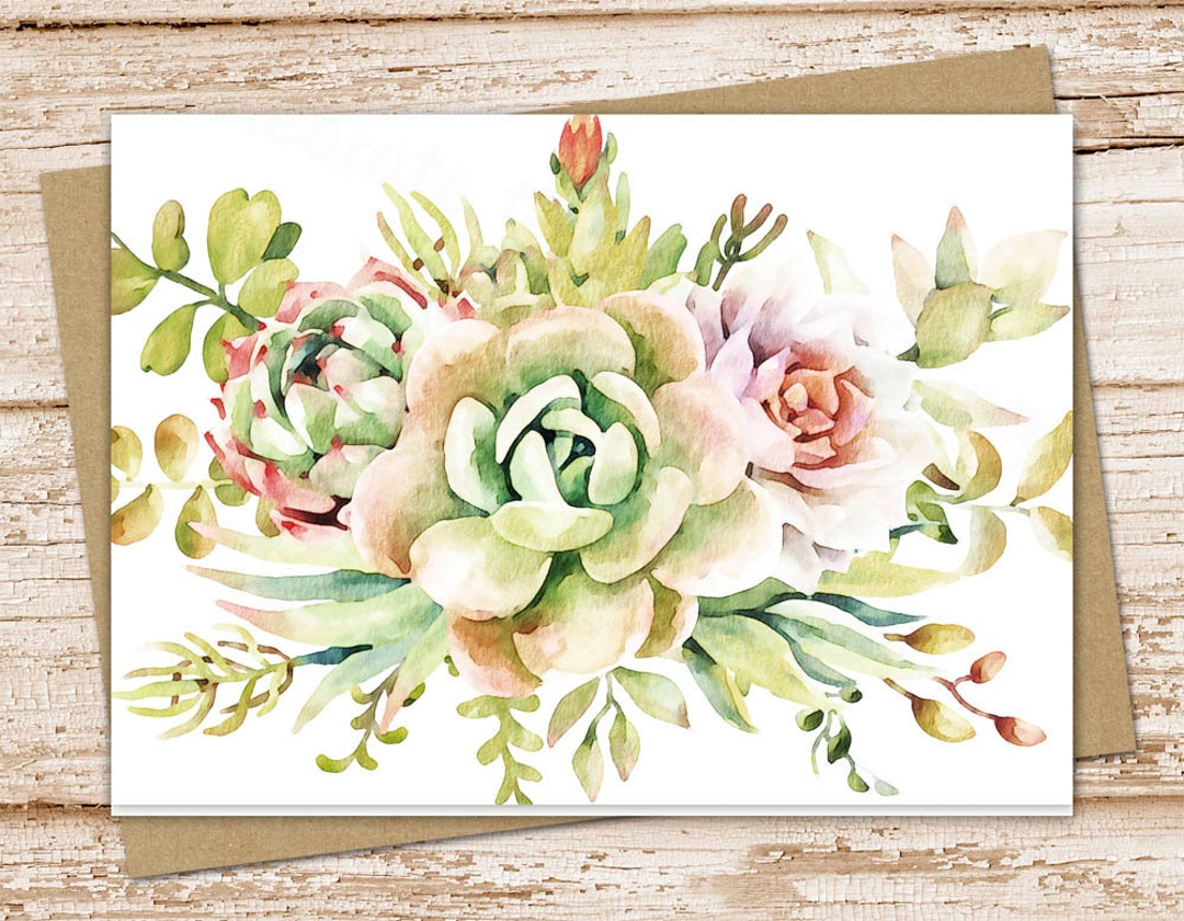 Succulent Card Set . Watercolor Blank Cards, Note Cards . Greeting ...