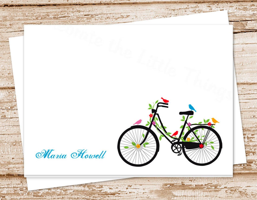 Personalized Bicycle Note Cards Notecards . Vintage Bicycle Stationery ...