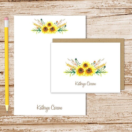 Personalized Stationery Set . Watercolor Sunflowers . Notepad - Etsy