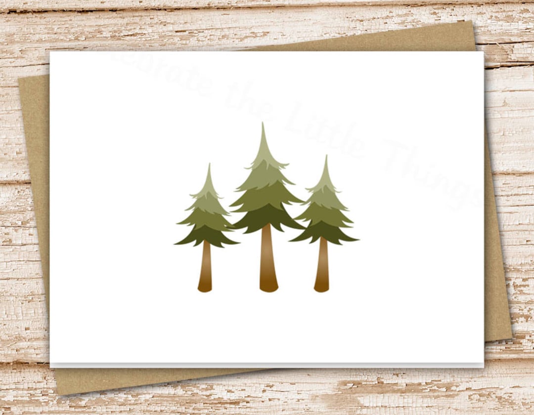 Pine Tree Card Set . Evergreen Trees . Blank Cards . Folded Stationery ...