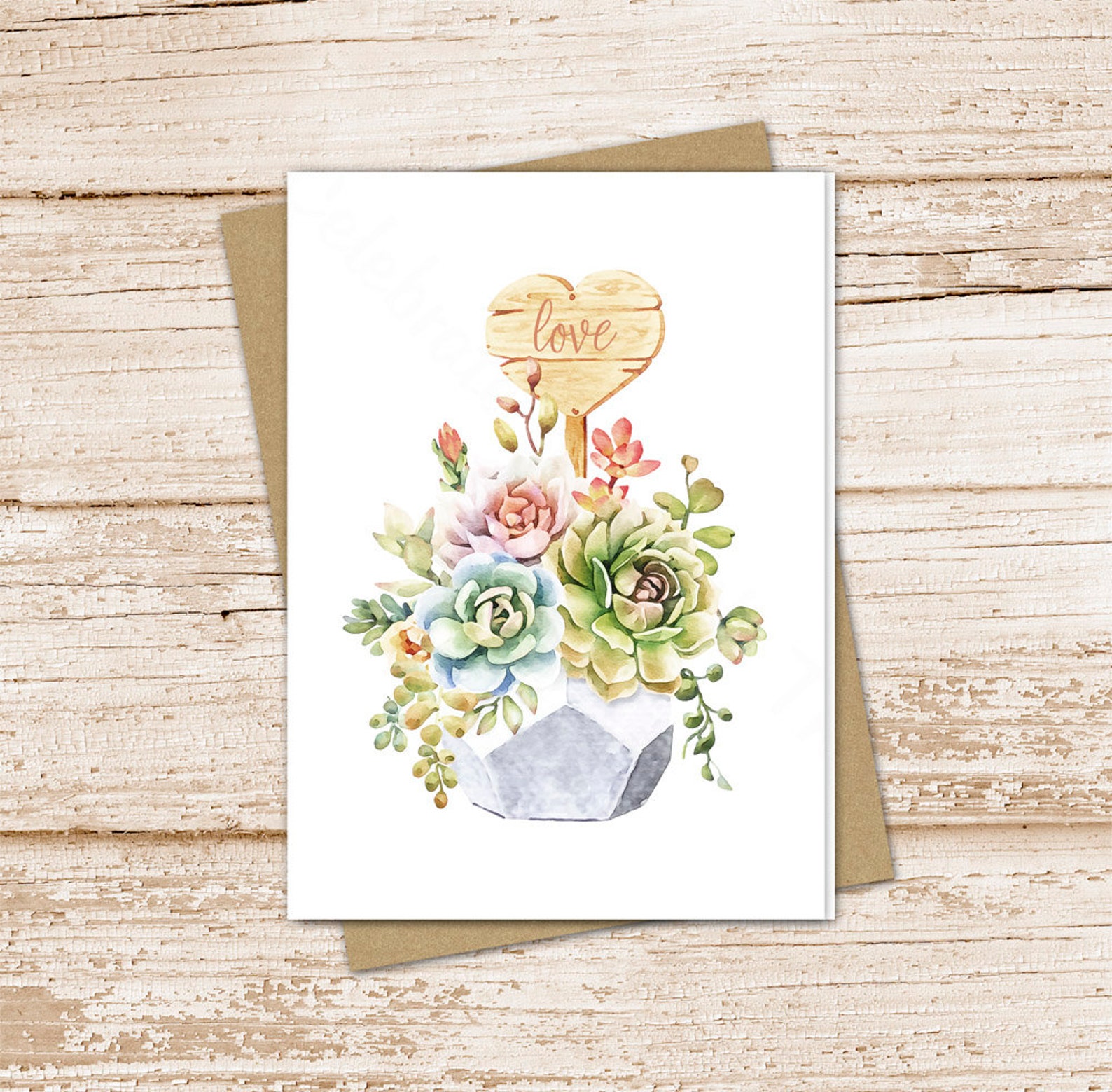 Succulent Card Set . Love Cards . Watercolor Succulents Note - Etsy
