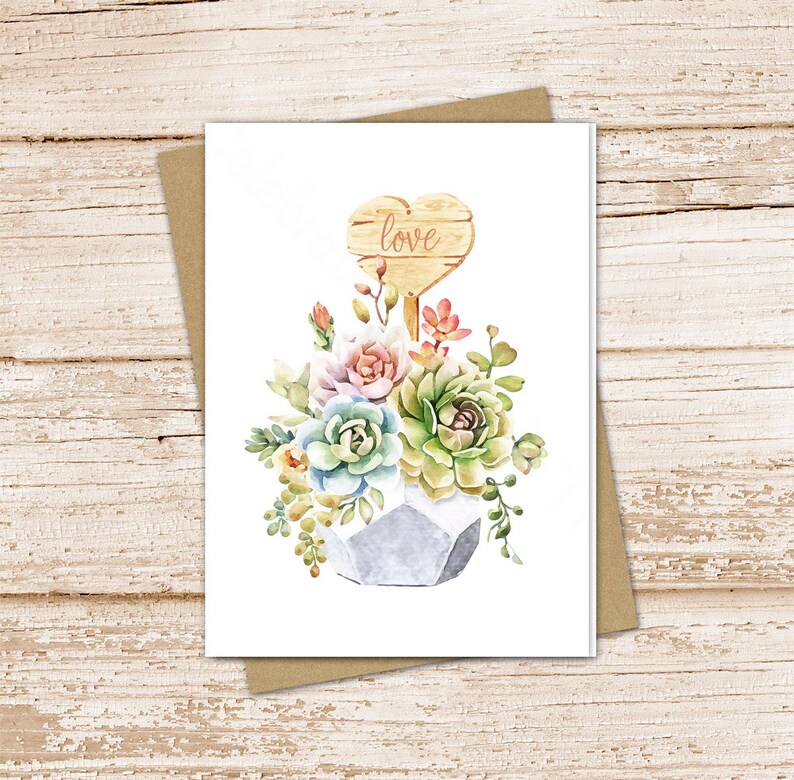 Succulent Card Set . Love Cards . Watercolor Succulents Note | Etsy