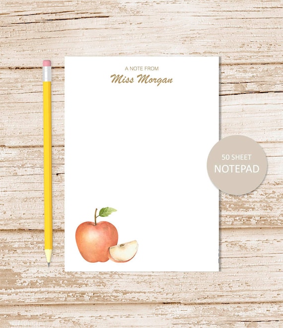 Personalized Notepad . WATERCOLOR APPLE Notepad . Teacher Note - Etsy