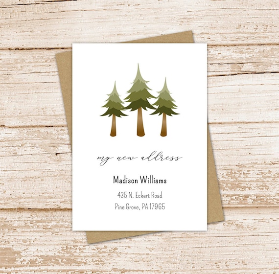 new address cards . flat cards . moving .pine trees . evergreen trees ...