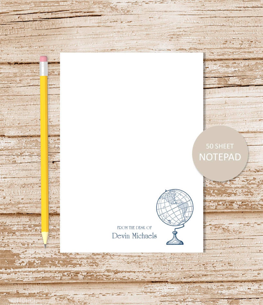 Personalized Notepad . WORLD GLOBE Notepad . Antique Note Pad . Globe ...