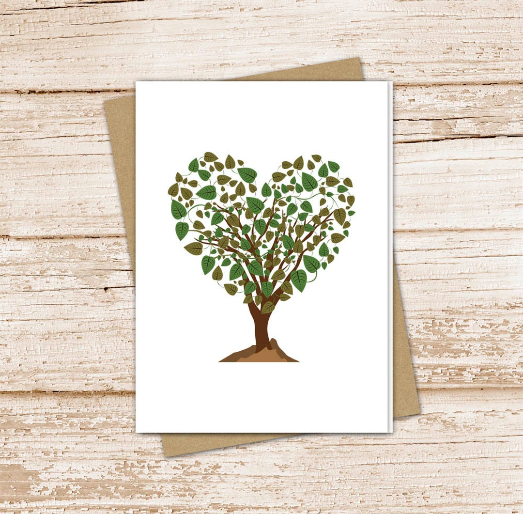 Heart Tree Card Set . Tree Note Cards . Green Leaves . Summertime ...