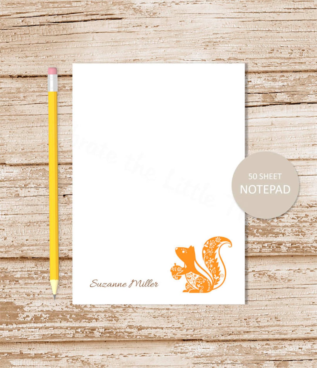 Personalized Notepad . FILIGREE SQUIRREL Notepad . Note Pad ...