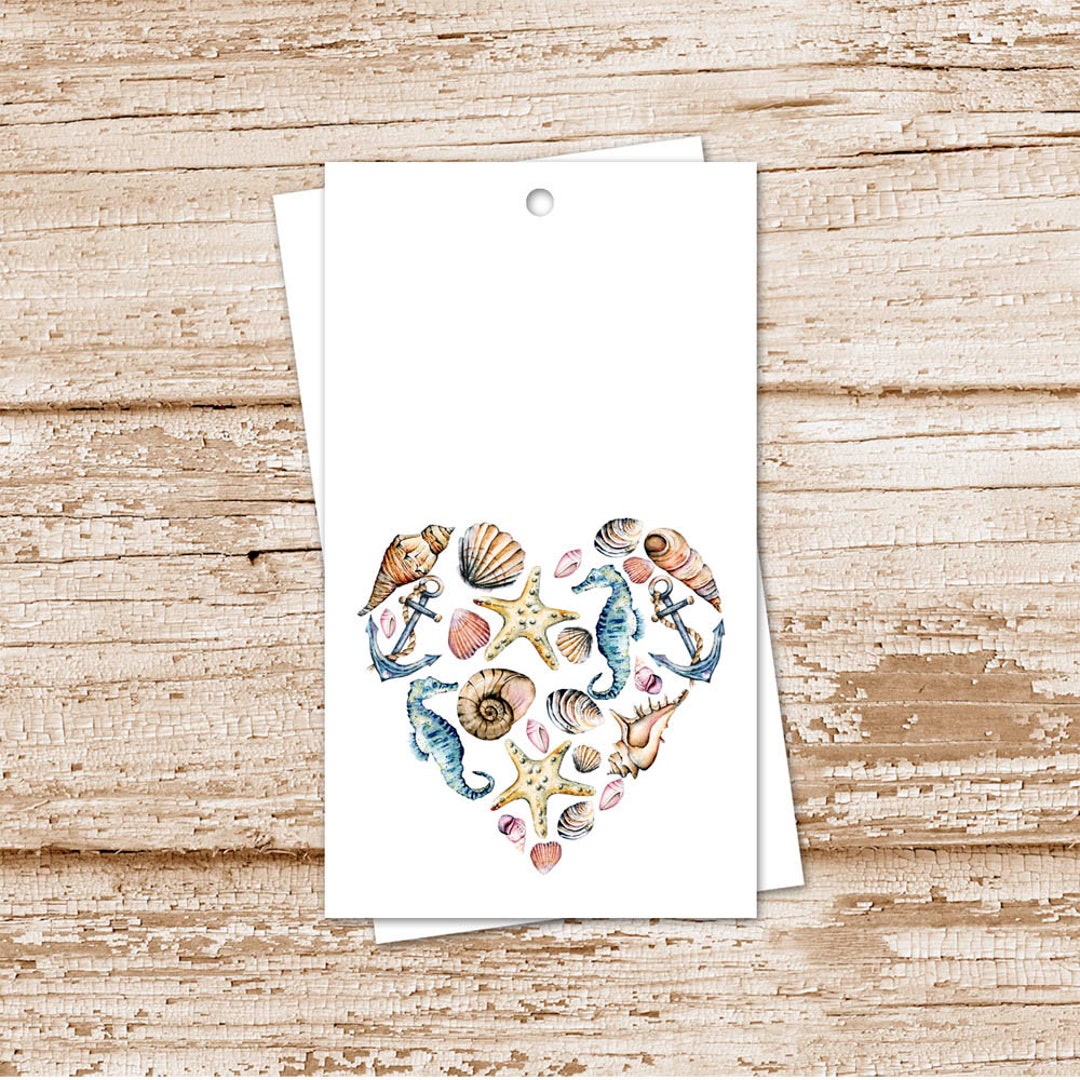 Seashell Heart Gift Tags: Summer Watercolor Set of 8 - Etsy