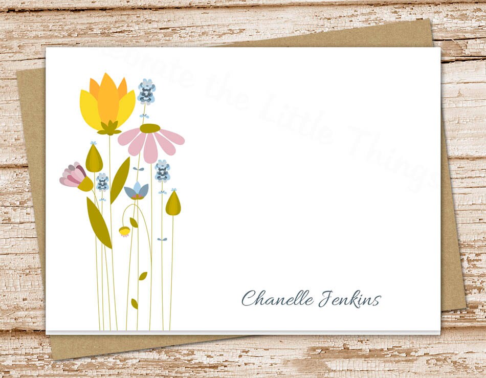 Personalized Wildflower Note Cards . Meadow Flowers Notecards . Folded ...