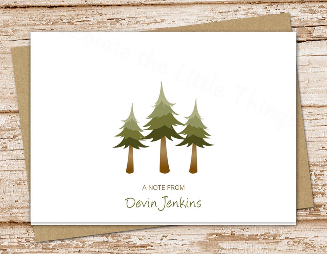 Personalized Tree Note Cards . Pine Tree Notecards . Folded ...