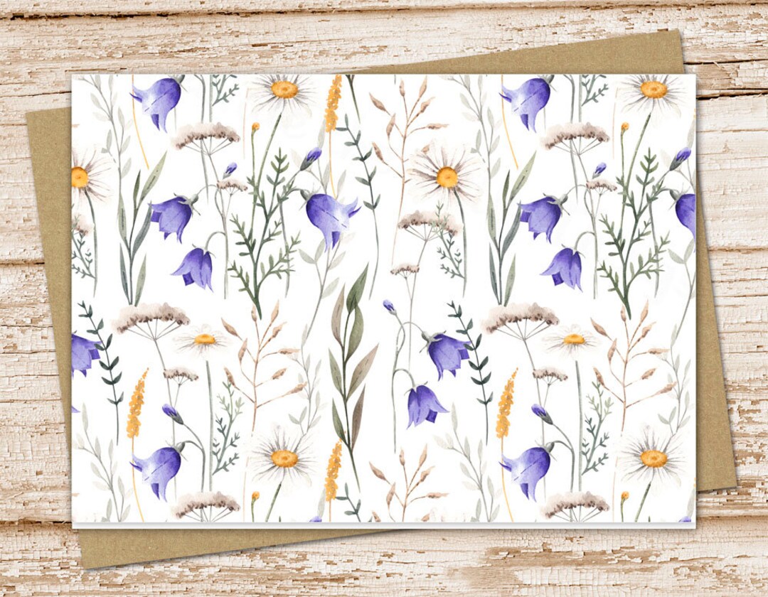Watercolor Flowers Card Set . Meadow Flowers, Wildflowers Daisy ...