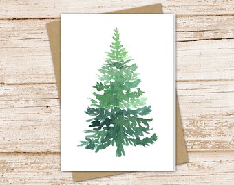 Evergreen Tree Watercolor Handmade Watercolor Forest Outdoors Card ...