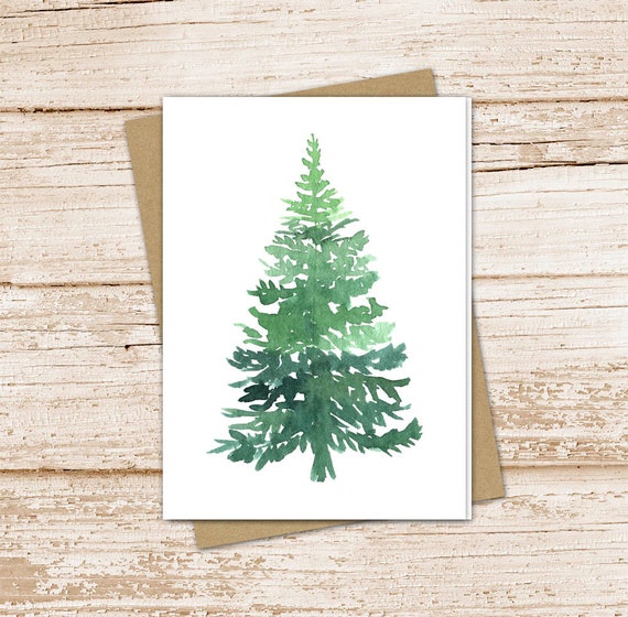 pine tree card set . watercolor evergreen tree note cards . forest ...