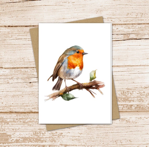 watercolor robin card set . robin in tree note cards notecards . bird ...